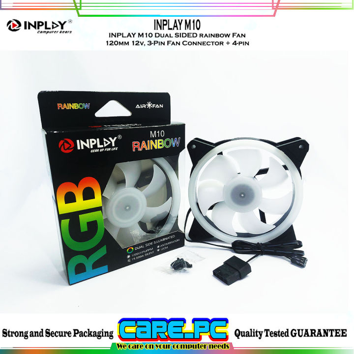 INPLAY M10 Dual SIDED rainbow Fan 120mm 12v, 3-Pin Fan Connector + 4 ...