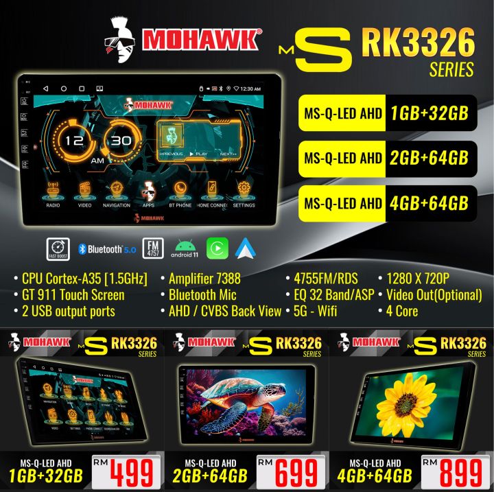NEW ! Mohawk MS Series RK3326 Kereta Car Android Player Plug n Play AHD ...