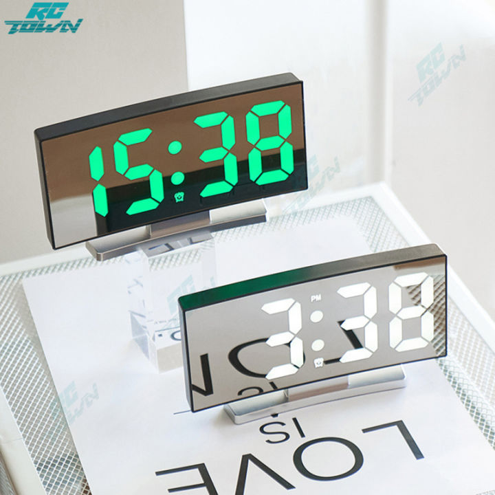 Led Digital Alarm Clock Large Display Electronic Curved Screen Desk ...