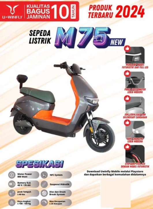 Sepeda Listrik Uwinfly M75 Terbaru 2024 | Lazada Indonesia