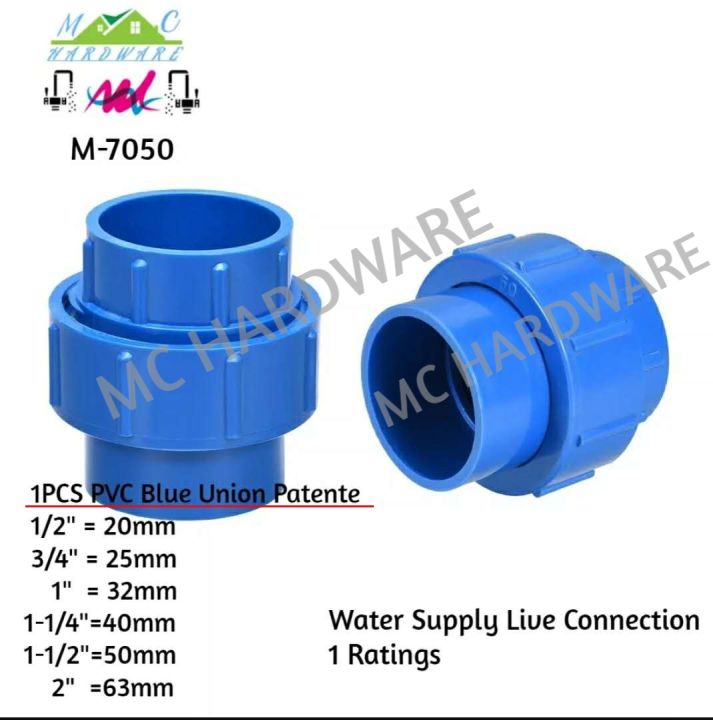 MC HARDWARE M-7050 1 Piece PVC Blue Union Patented Water Supply Live ...