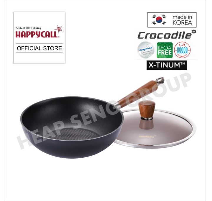 Happycall IH CROCODILE 28cm Die Cast Wok Pan + Glass Lid - 3900-0387 | Lazada Singapore