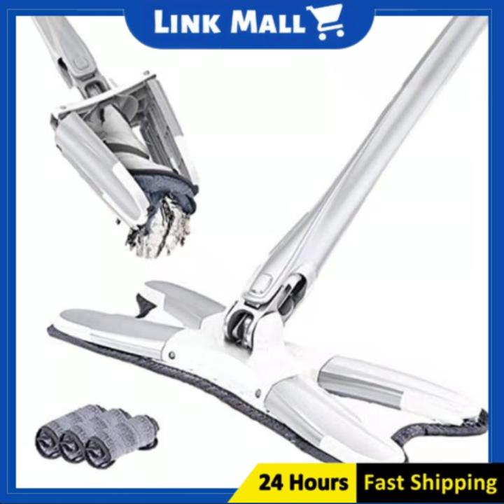 X Shape Hand Free Lazy Mop Hand Free Self-Twisting Flat Mop with ...