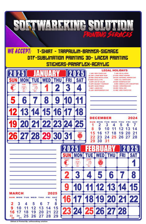 PERSONALIZED COMMERCIAL CALENDARS 2025 (size: 8.5 X 13 inches) 6pages ...