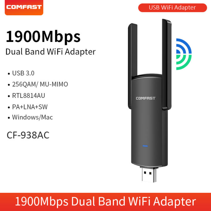 1900Mbps Wifi Adapter USB Dual Band 5GHz 2.4Ghz 802.11AC RTL8814AU Wi-Fi Antenna Dongle Wireless ...