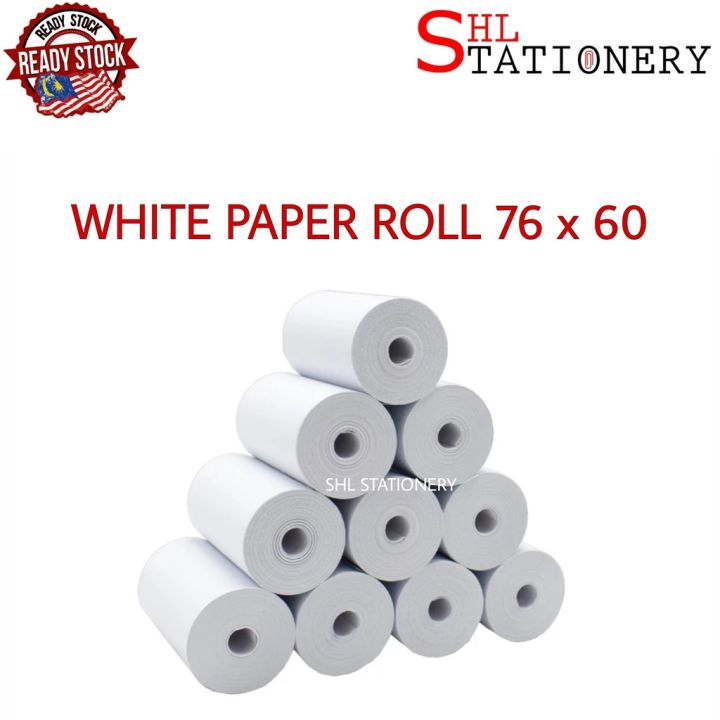 White Paper Roll 76x60 (10 Rolls) / 76mm x 60mm Cash Register Receipt ...