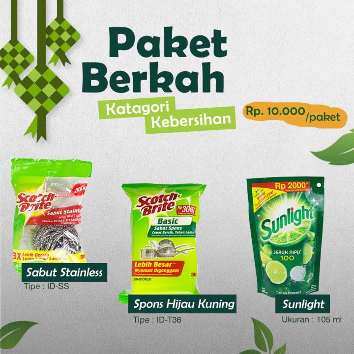 Paket Spons Cuci Piring Bonus sabun cuci piring Sunlight Scotch Brite ...