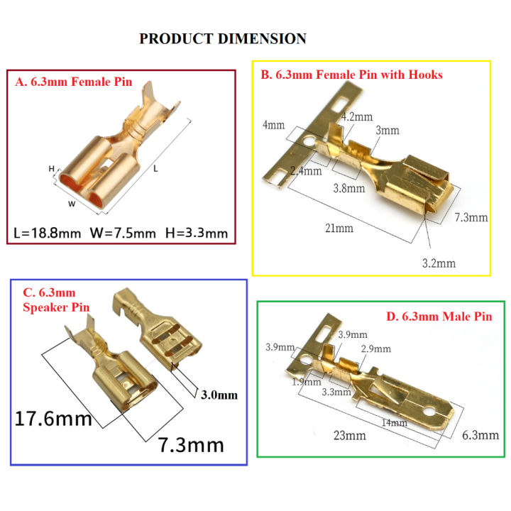 [Ready Stock] 6.3mm Speaker Terminal Pin Crimp Brass Wire Clip ...