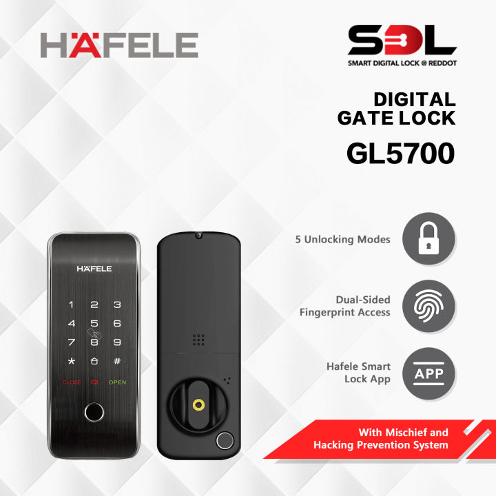 Hafele Digital Premium Gate Lock GL5700 | Dual Fingerprint | Pin Code ...
