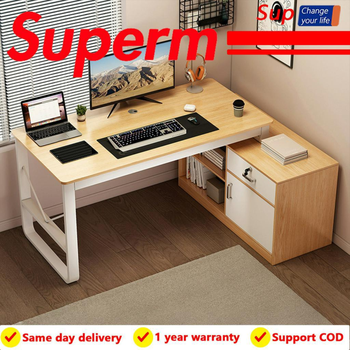 Multifunctional desk Rectangular computer desk with drawer bookshelf ...