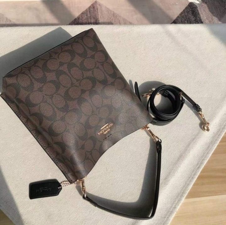 Coach Ca582 Mollie Bucket Bag 22 In Signature Canvas Brown Black