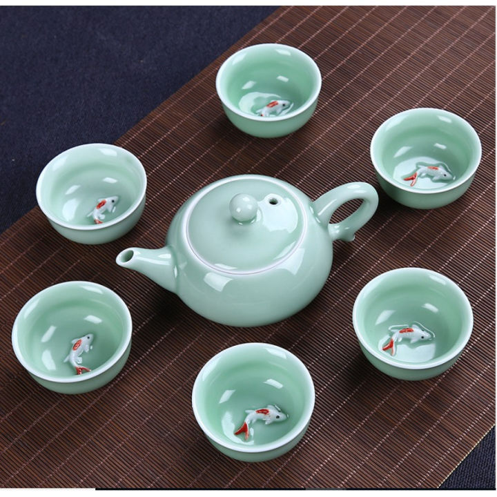 Bộ Bình Trà 3d Hình Cá 6 Chén/ Bộ Bình 4 Tách Nhật Bản (Màu Đen - Đỏ ...