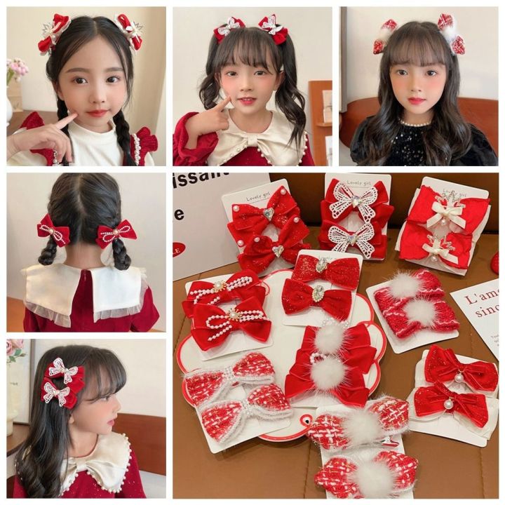 BANDA Rabbit Children Red Bow Hairpin Crown Plush Hanfu Hair Sticks ...