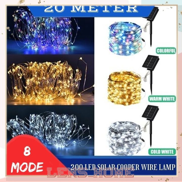 22 meter 200 LED Solar Copper Wire Lamp 8 Mode Powered String Fairy ...