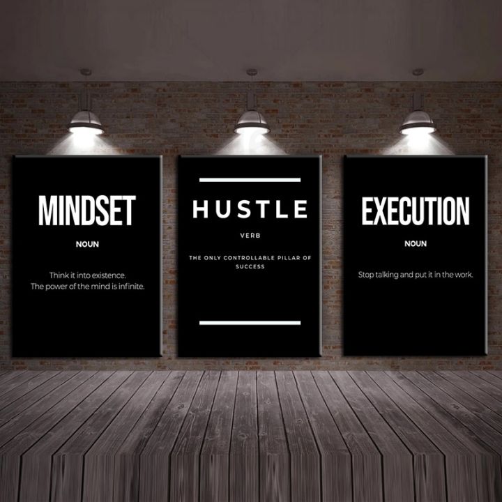 Hollyser Modern Canvas Wall Art: Hustle Mindset Execution Posters with Success Motivational ...