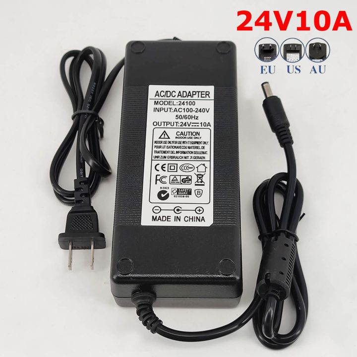 100-240V AC To DC 24V 10A Power Adapter Supply Charger Adapter 5.5mm X 2.5mm Plug US EU AU Plug ...