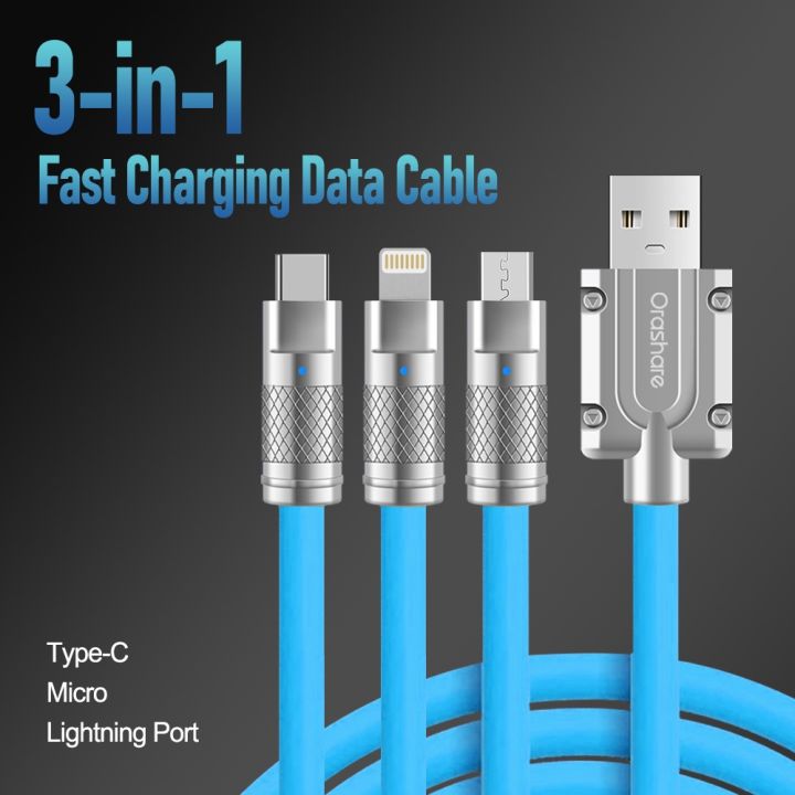Orashare 3 in 1 USB Type C Cable 120W Fast Charging Cable for Micro USBType-C Multiple USB Cable ...