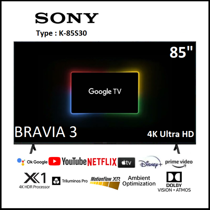 Sony 85S30 BRAVIA 3 4K Ultra HD HDR Smart TV | LED Google TV 85 Inch K ...