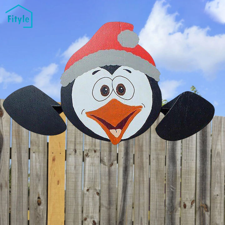 Fityle Fence Peeker Ornaments Snowman Eye-Catching Penguin Waterproof ...
