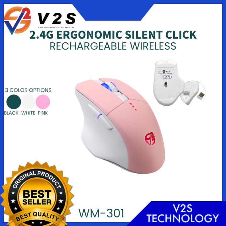 V2S WM-301 Rechargeable Wireless Mouse 2.4G Ergonomic Silent Click For ...