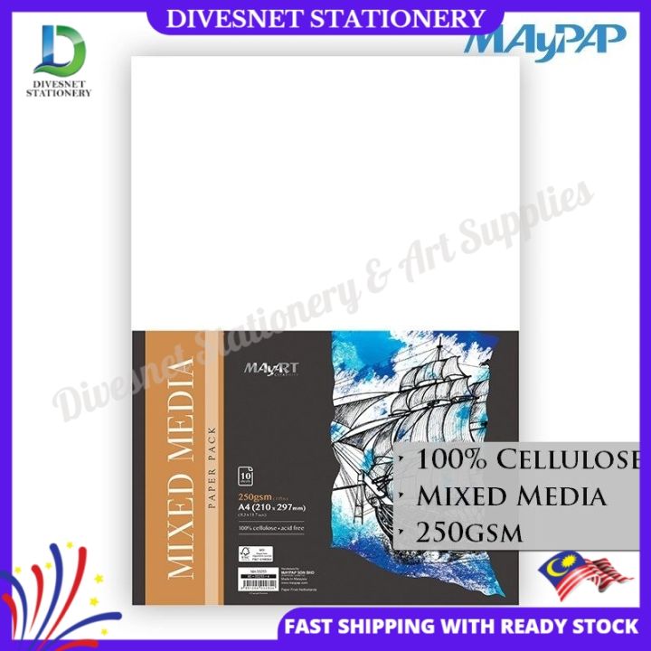 Mayart 5s/10s 250g Mixed Media Paper Pack (Cellulose) A2 (MA00251) / A3 ...