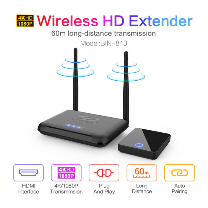 ชุดเครื่องส่งและรับสัญญาณเสียงวิดีโอไร้สายที่รองรับ HDMI 4K 30Hz 60M ...