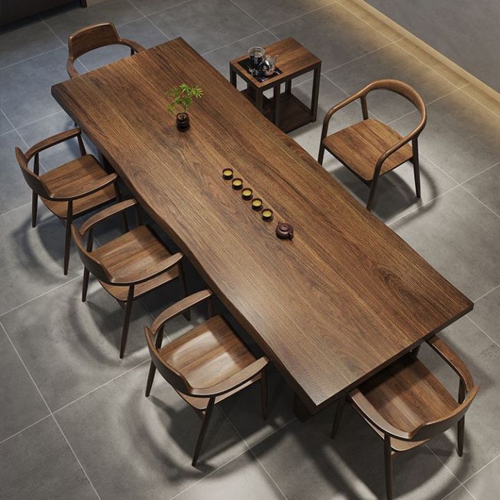 Solid Wood Large Board Tea Table and Chair Set One Table Five Chairs ...