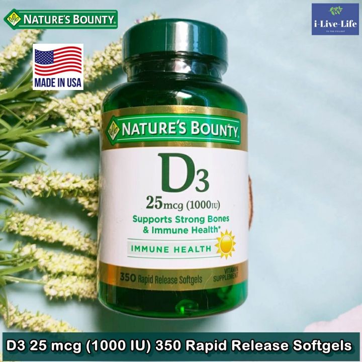 วิตามินดีสาม D3 25 mcg (1000 IU) 250 or 350 Rapid Release Softgels - Nature's Bounty D-3 ...