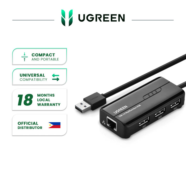 UGREEN 4 Port USB 2.0 Hub with 10/100Mbps RJ45 Ethernet Network Adapter ...