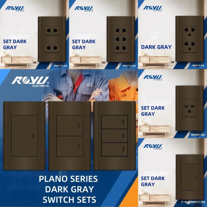 Royu Dark Gray 1 2 3 Gang Switch /Outlet Set | Lazada PH