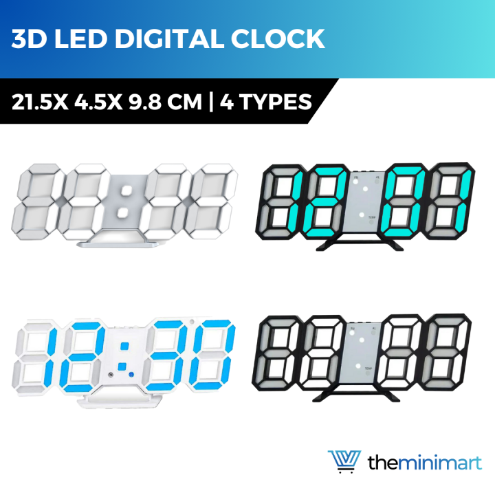 3D LED Digital Clock [ Wall Alarm Date Time Temperature USB Powered ...