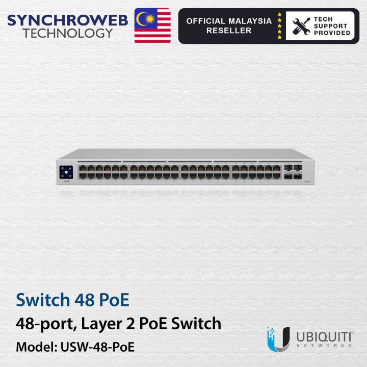 UBNT Ubiquiti USW-48-POE - A 48-port, Layer 2 PoE switch with a silent, fanless cooling system ...