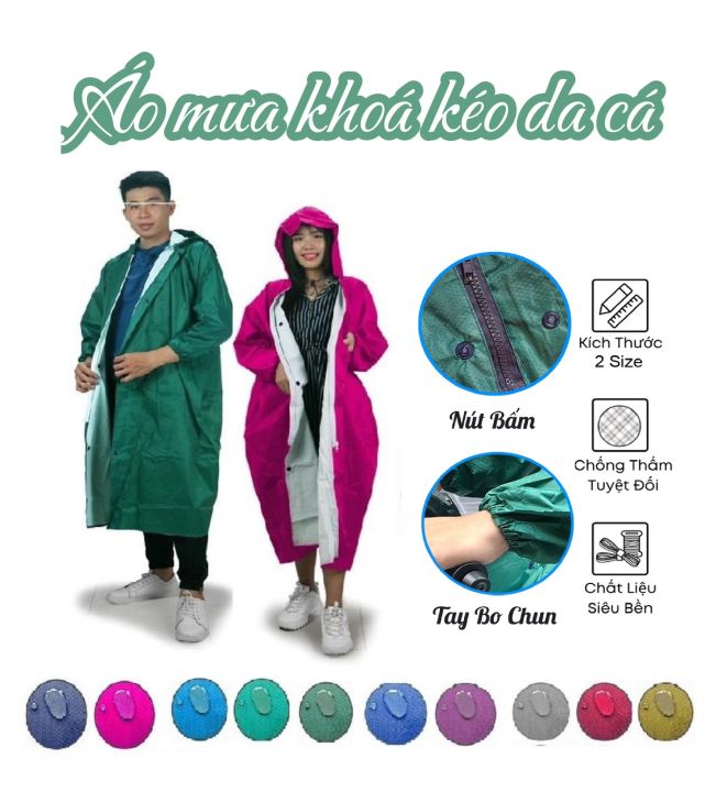 [HCM] Áo mưa vải dù tổ ong kara có DÂY KÉO và nút cài phía trước chống ...