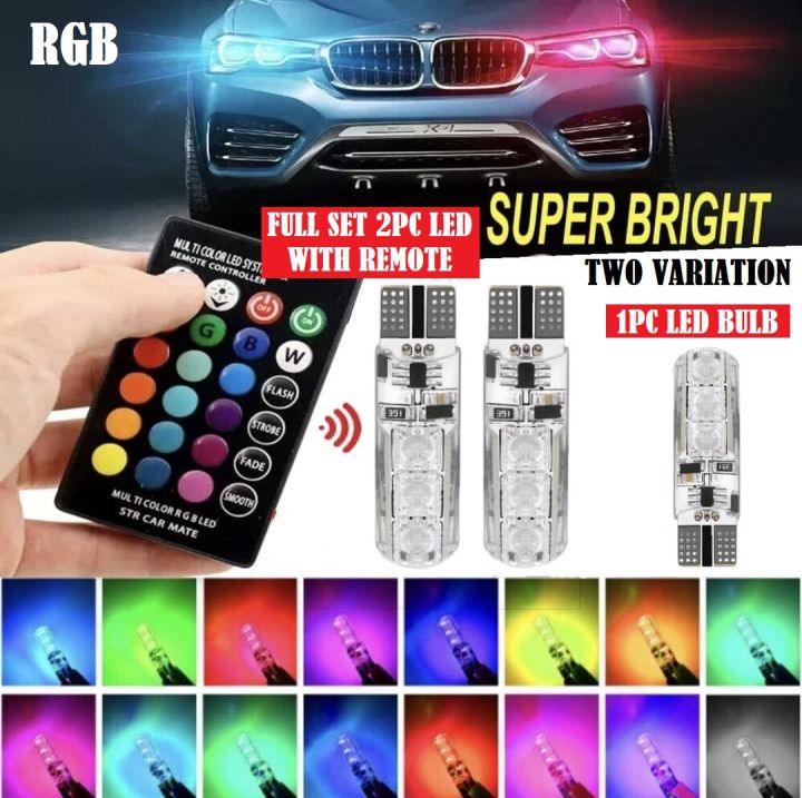 Car T10 Led Bulb Light RGB T10 Remote Control Car Headlight Headlamp ...