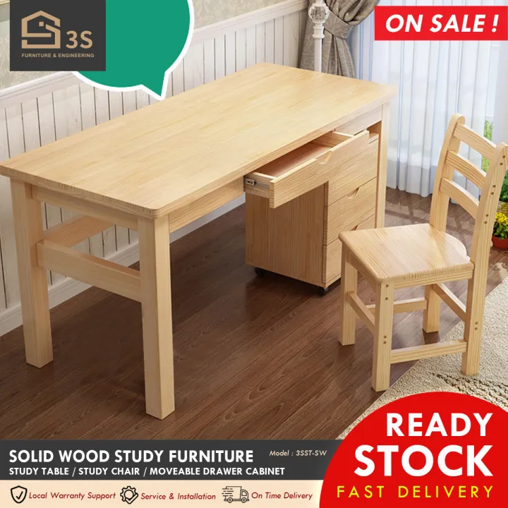 [3S FURNITURE] Multifunctional Solid Rubber Wood Study Table * FREE ...