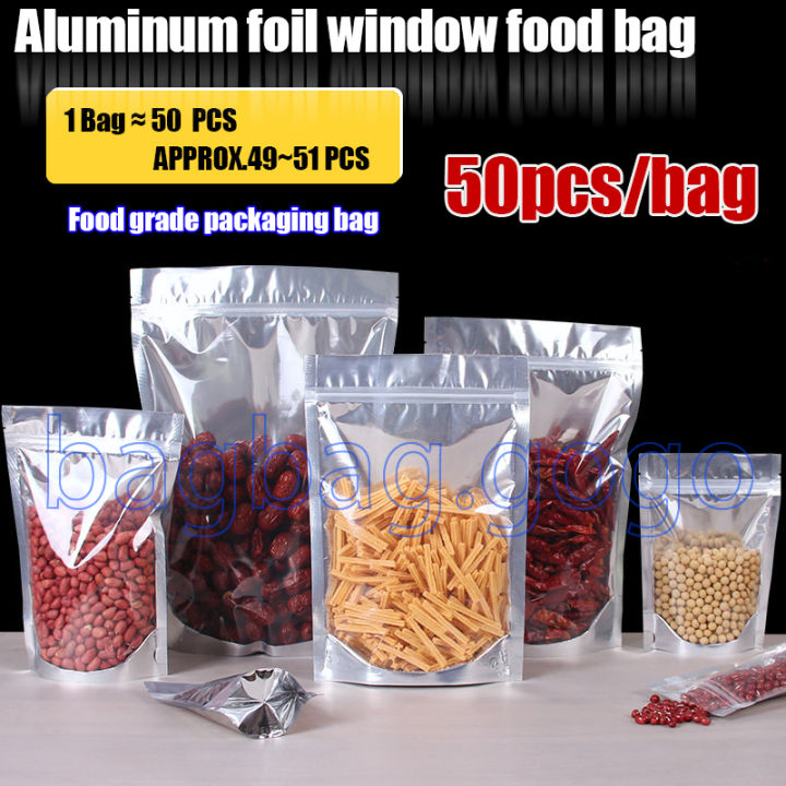 50pcs Aluminum foil window food bag is half transparent Stand Up Pouch ...