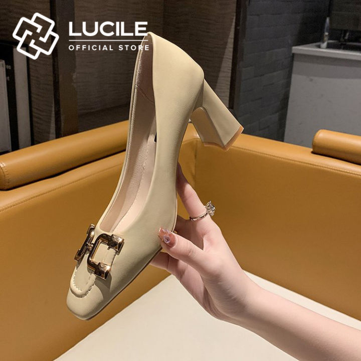 Lucile A-327 Casual Square Toe Leather Shoes Medium Heels | Lazada PH