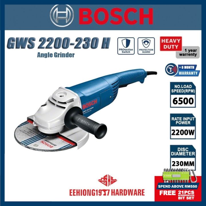 BOSCH GWS 2200-230 H Professional Angle Grinder 2200W 9" Heavy Duty ...