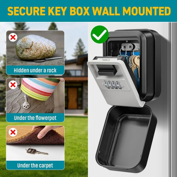 Key Lock Box, Waterproof Wall Mount Lock Box for Keys with Code, 4 ...