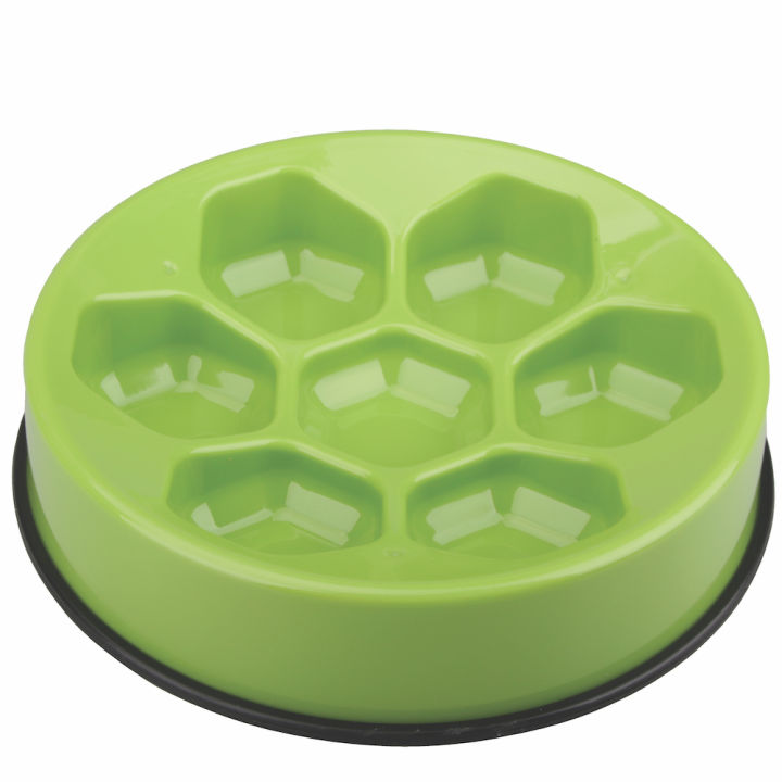 M-Pets Cavity Non-Skid Plastic Slow Feeder Interactive Round Dog Bowl ...