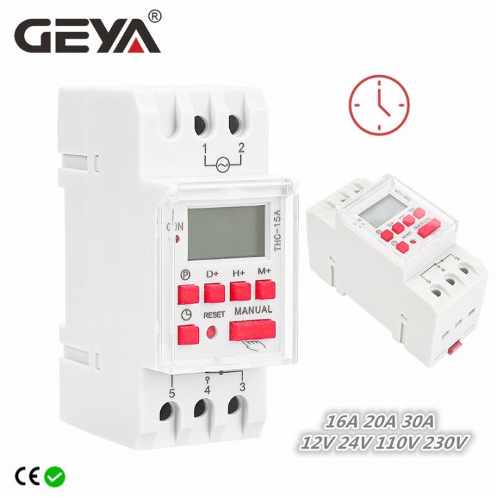 GEYA THC 15A 20A 30A Time Switch Weekly Programmable DIN Rail LCD ...