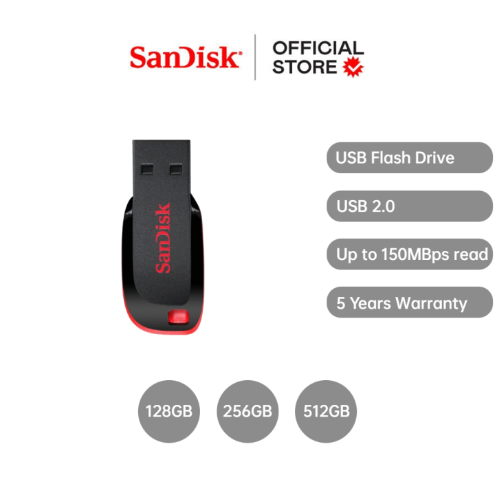 Sandisk Cruzer Blade 128GB 256GB 512GB USB 2.0 Flash Drive (SDCZ50-128G ...