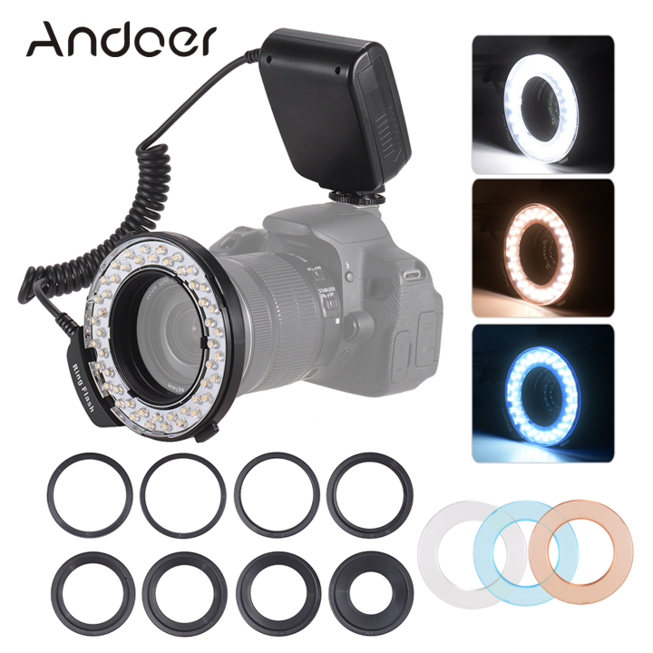 Andoer HD-130 Macro LED Ring Flash Light LCD Display 3000-15000K GN46 ...