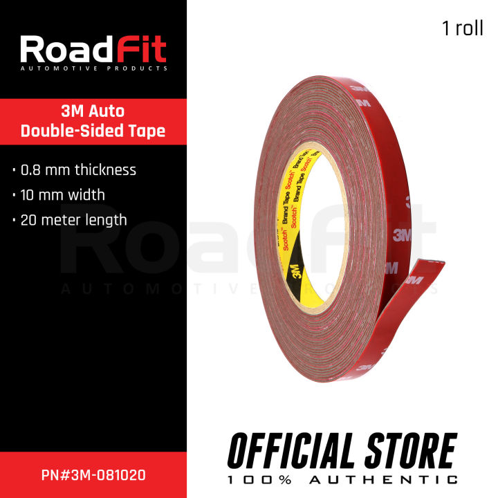 RoadFit 3M Double-Sided Auto Tape 0.8mm x 10mm with 3M logo, 1 Roll (20 ...