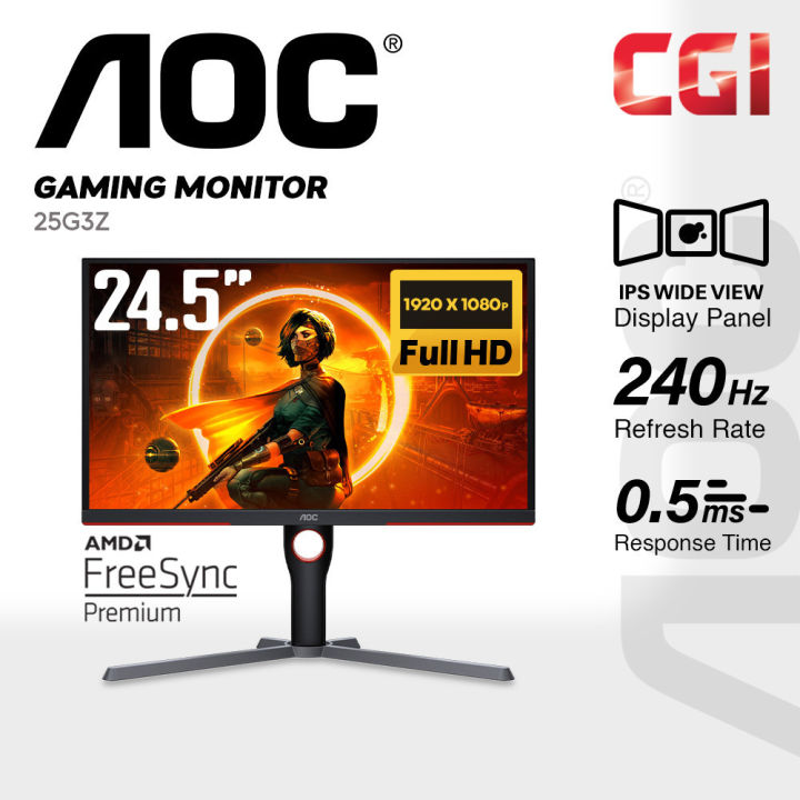 AOC 24.5" 25G3Z IPS FHD HDR400 Freesync Premium 240Hz 0.5ms Flicker Free Ergonomic Frameless ...
