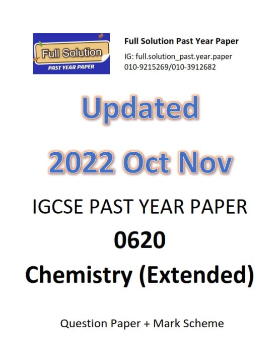 LATEST Cambridge IGCSE 0620 Chemistry Past Year [Question Paper + Mark ...