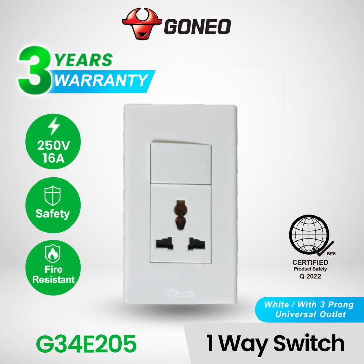GONEO 1 Way Switch & 3 Prong Universal Socket 16A G34E205 | Lazada PH