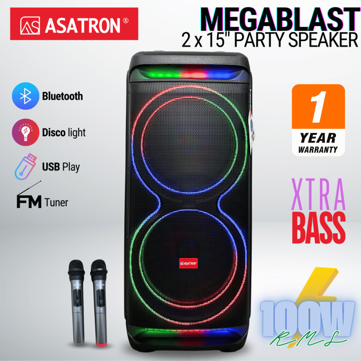 Asatron Megablast Dual 15 Inch Bluetooth Party Speaker with 2 Wireless Mic | Lazada Indonesia