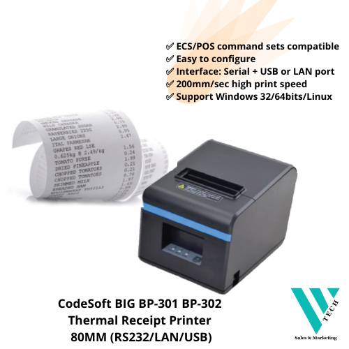 CodeSoft BIG BP-301 BP-302 Thermal Receipt Printer 80MM (RS232/LAN/USB ...