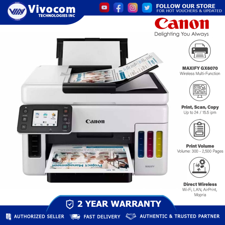 Canon MAXIFY GX6070 Easy Refillable Ink Tank, Wireless Multi-Function ...